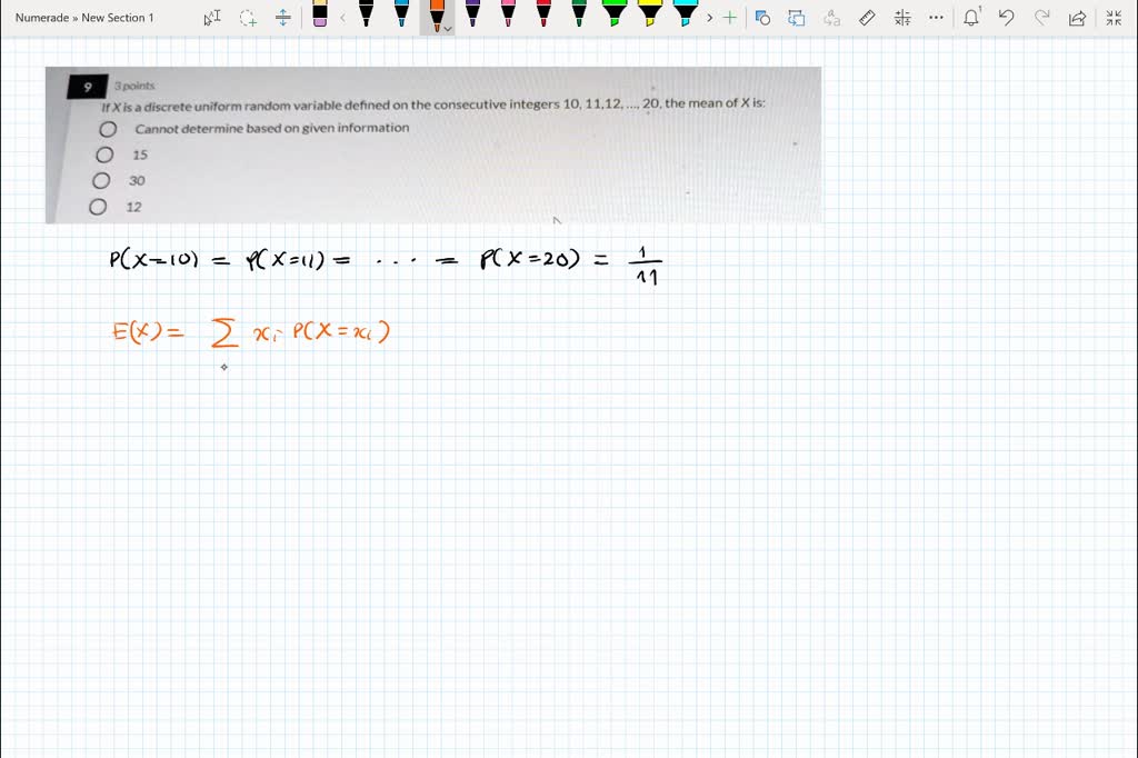 SOLVED: If X is a discrete uniform random variable defined on the ...