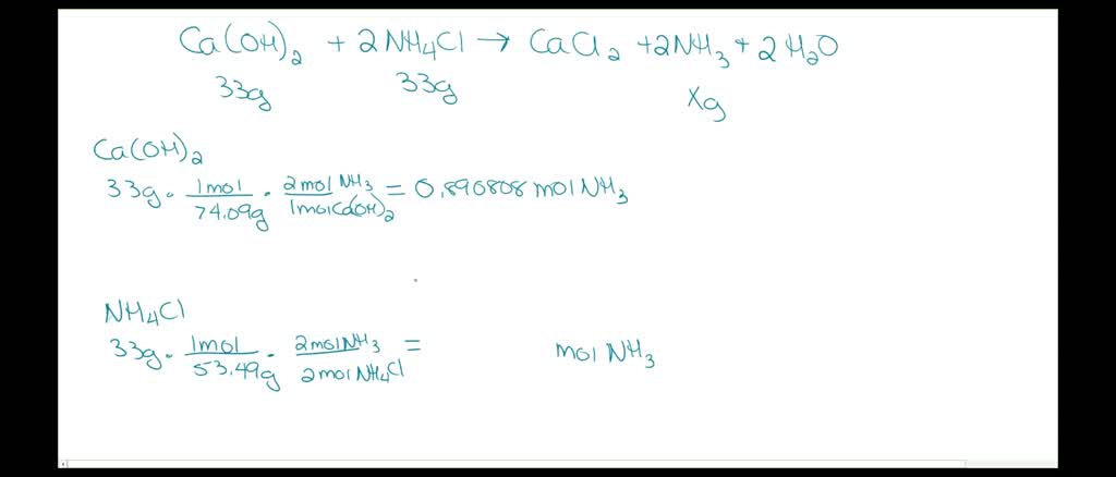 If 85 g of NH4Cl reacts with 130 g of Ca(OH); according to the ...