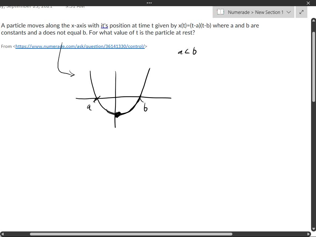 SOLVED: A particle moves along the x-axis so that at any time t >= 0 its position is given by x ...