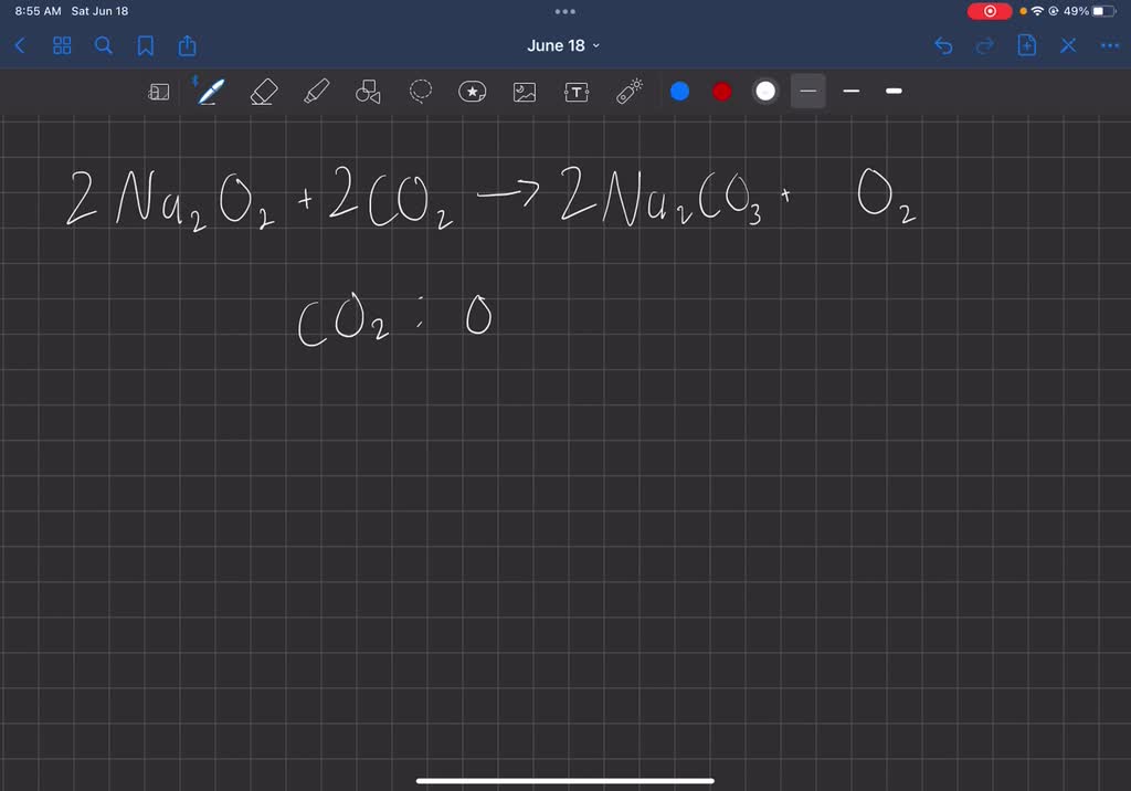 SOLVED: Read the given equation. Na2O2 + CO2 → Na2CO3 + O2 What volume of O2 gas is produced ...