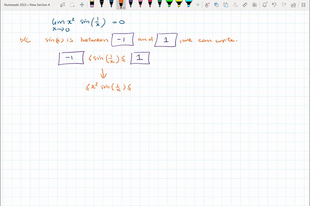 SOLVED: EXAMPLE 11: Show that the following limit is true. lim x sin(x) SOLUTION: First, note ...