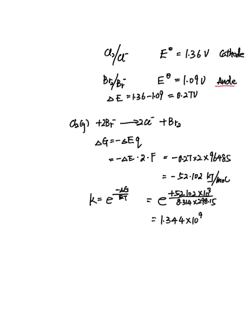 Solved Determine The Equilibrium Constant Keq At 25°c For The