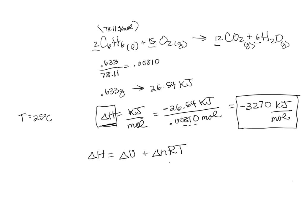 SOLVED: A liquid benzene sample with a mass of 0.633g is burned in a ...