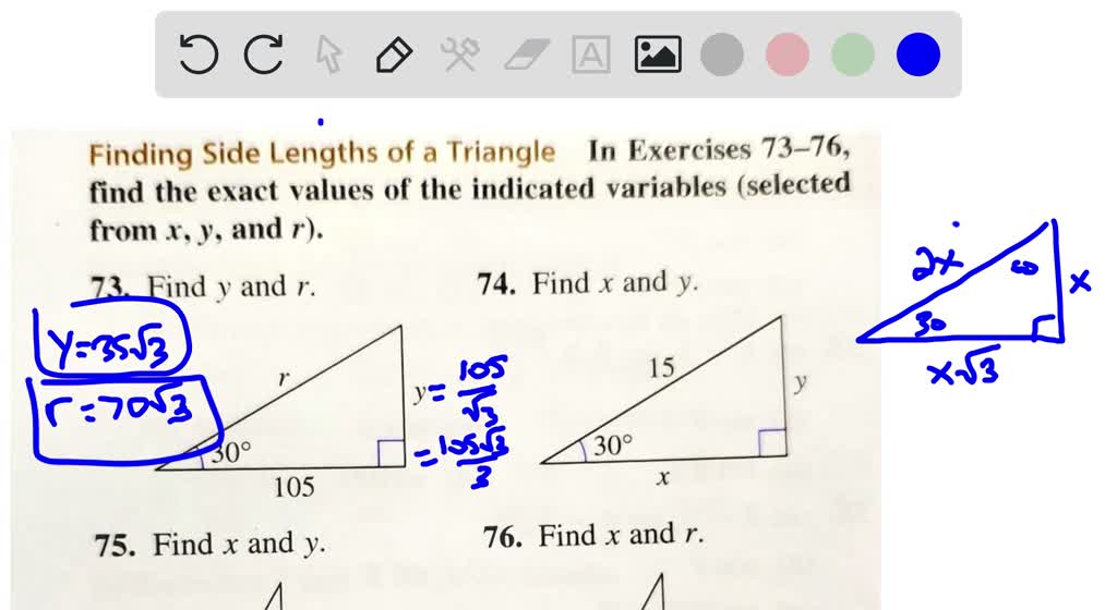 SOLVED: Finding Side Lengths of a Triangle In Exercises 73-76, find the ...