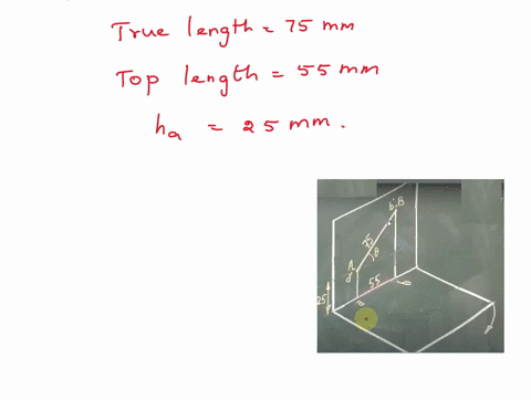 front view of line ab is 50 inclined to xy and measures 55 mm long ...