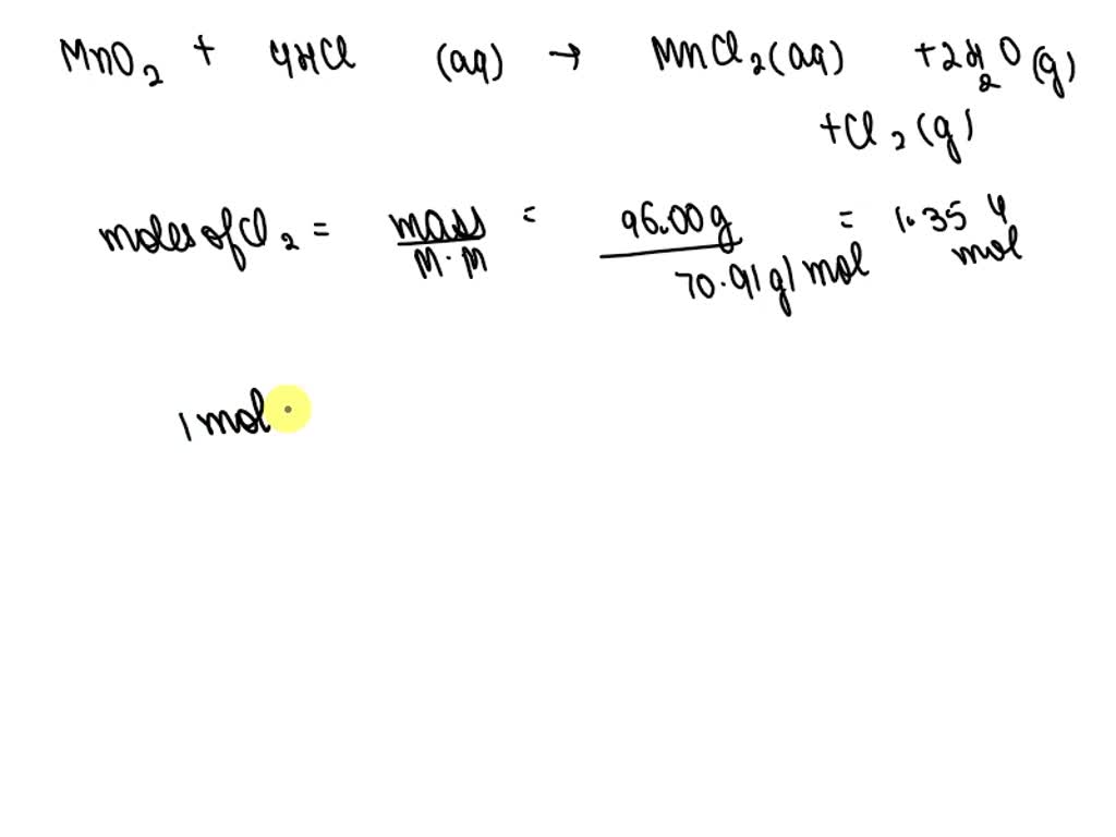 SOLVED: When manganese(IV) oxide (MnO2) reacts with hydrochloric acid (HCl), chlorine gas (Cl2 ...