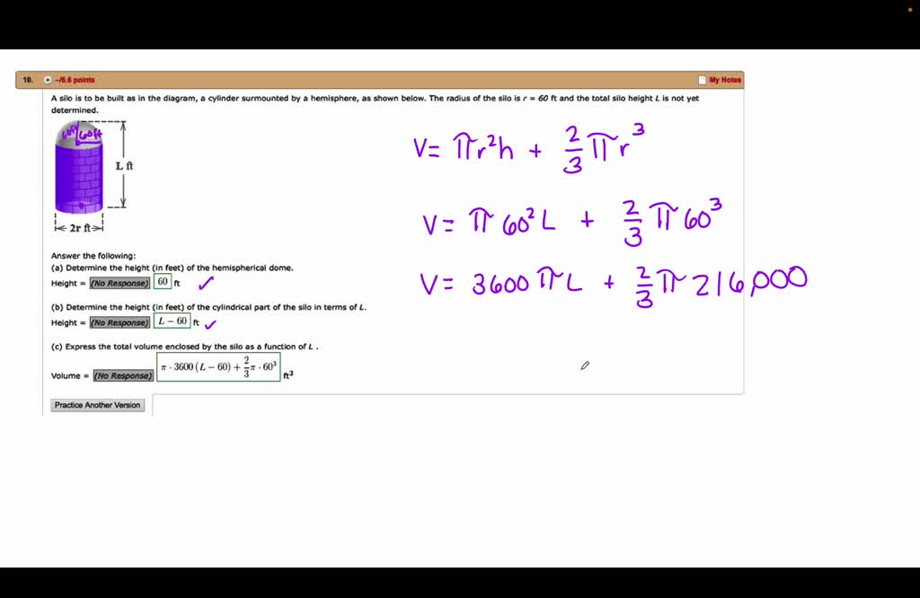 Silo to be built as shown in the diagram, a cylinder surmounted by a ...