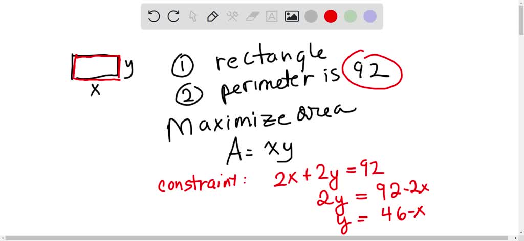 SOLVED: Find the dimensions of rectangle with perimeter 92 m whose area is as large as possible ...