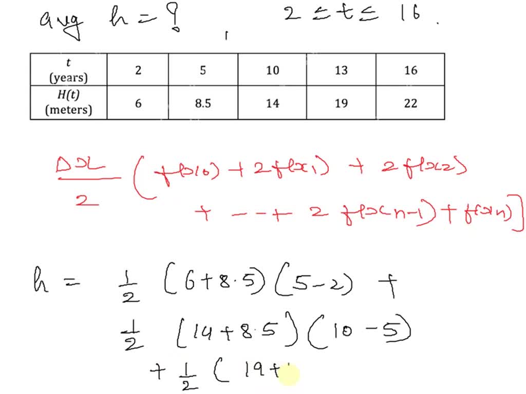 SOLVED: The height ofa tree at time t is given by twice-differentiable ...