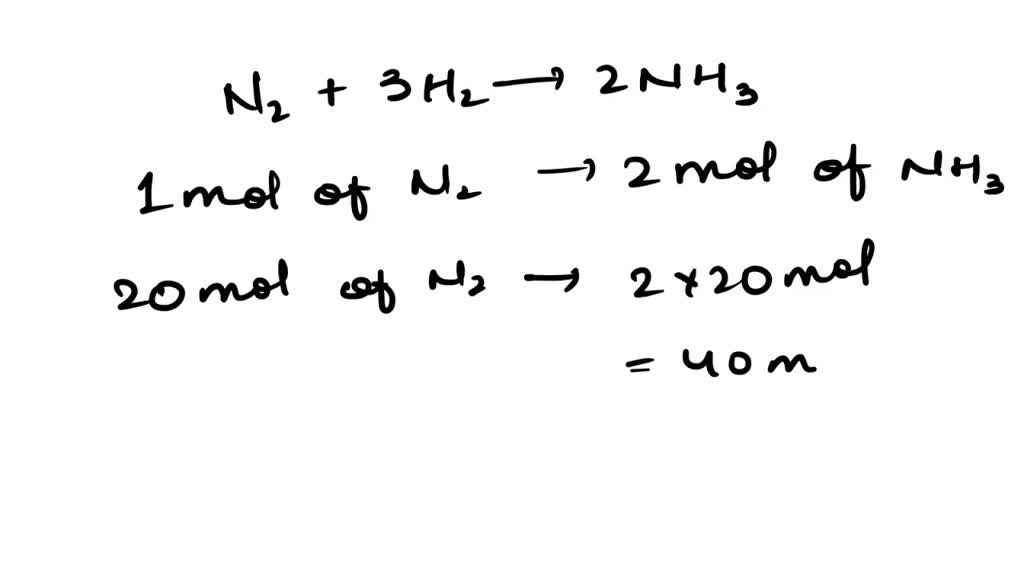 SOLVED: N2 +3H2 → 2NH3 What volume of ammonia at STP is produced if 30. ... SOLVED: N2 +3H2 → 2NH3 What volume of ammonia at STP is produced if 30. ...