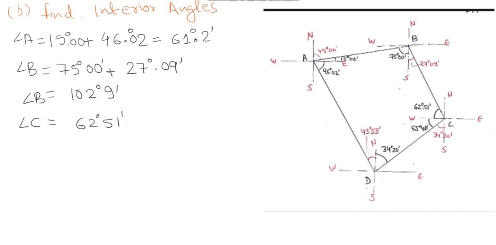 SOLVED: A four-sided, closed traverse tract of land has the following ...