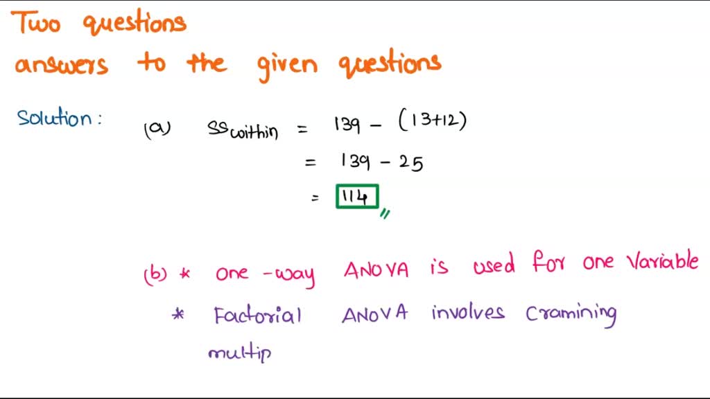 Solved Calculate The Sum Of Squares Residual Ssr Also Known As Sswithin For A Factorial Anova 