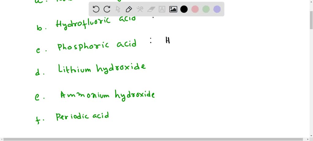 SOLVED: Write formulas for each of the following acids and bases: a ...