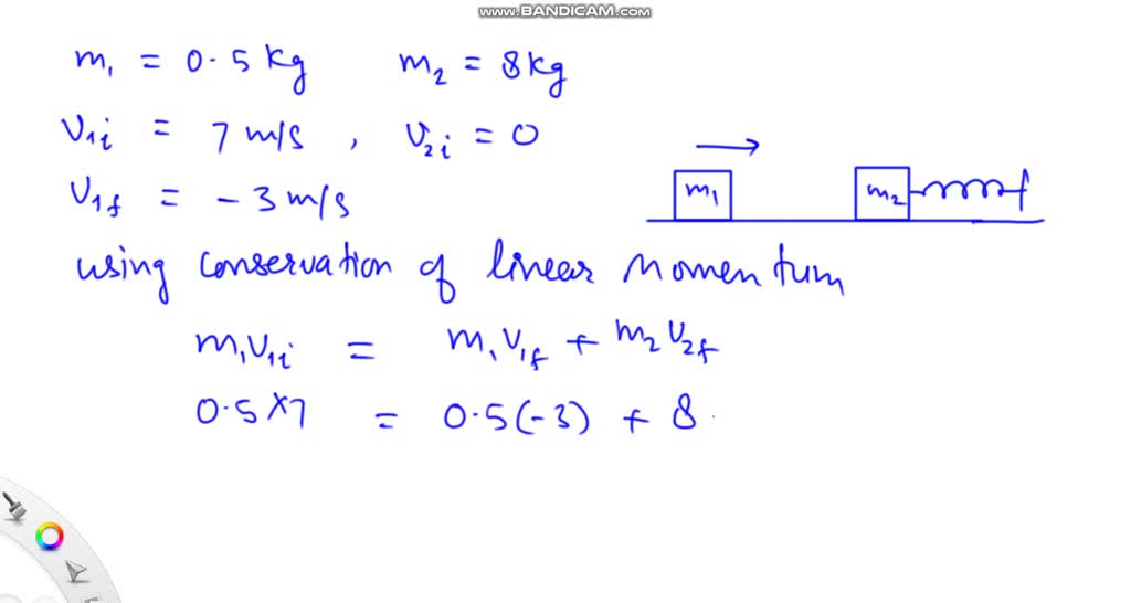 SOLVED: Block 1 of mass m1 = 0.5 kg slides on a frictionless surface with velocity V1 = 7 m/s ...