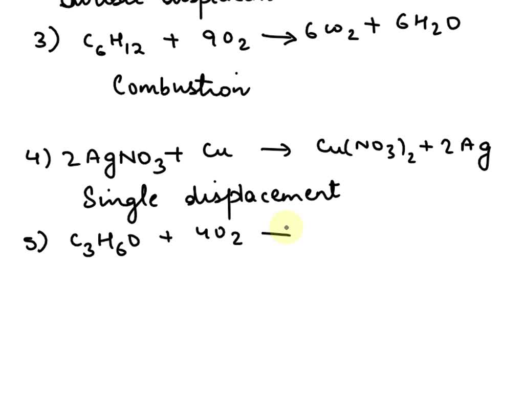SOLVED: Texts: Indicate which type of chemical reaction (Combination, decomposition, single ...