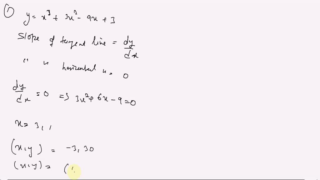 SOLVED: A) Find the points on the curve y = x^3 + 3x^2 - 9x + 1 where ...