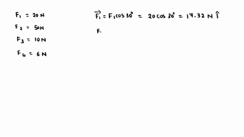 An object with mass 6 kg is acted on by four forces, F1 = 20...