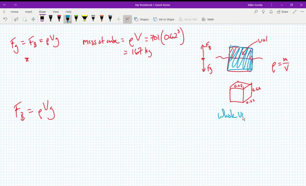 SOLVED: A cube of volume 10 m3 and mass of 100 kg is suspended in a fluid. Determine the density ...