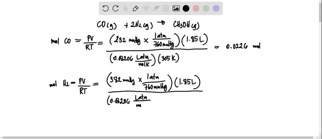 SOLVED: Carbon monoxide gas reacts with hydrogen gas to form methanol via the following reaction ...