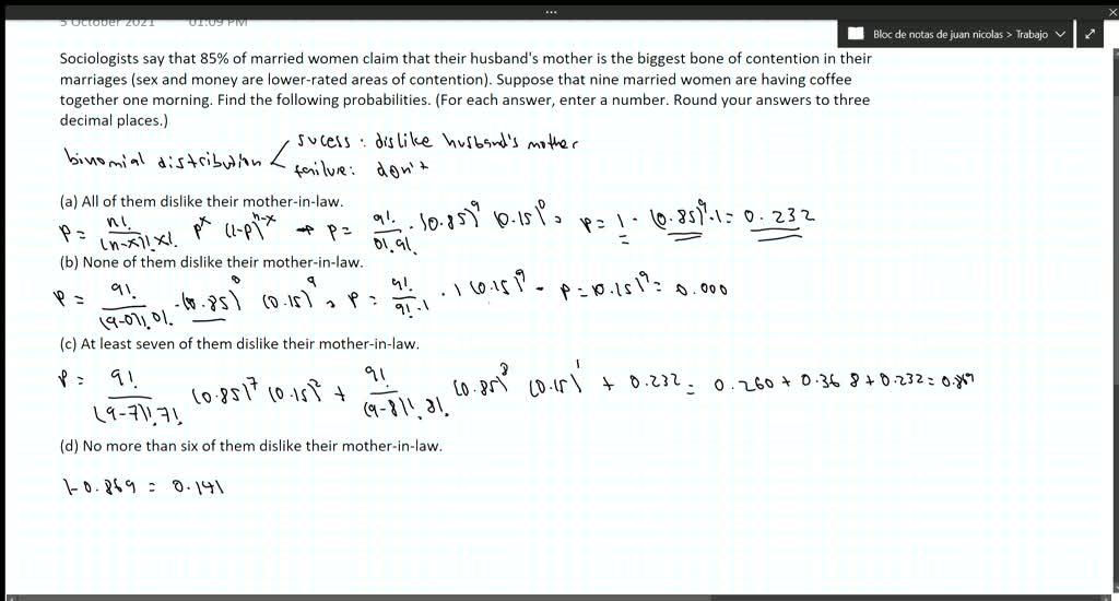 Solved Sociologists Say That 85 Of Married Women Claim That Their Husbands Mother Is The 
