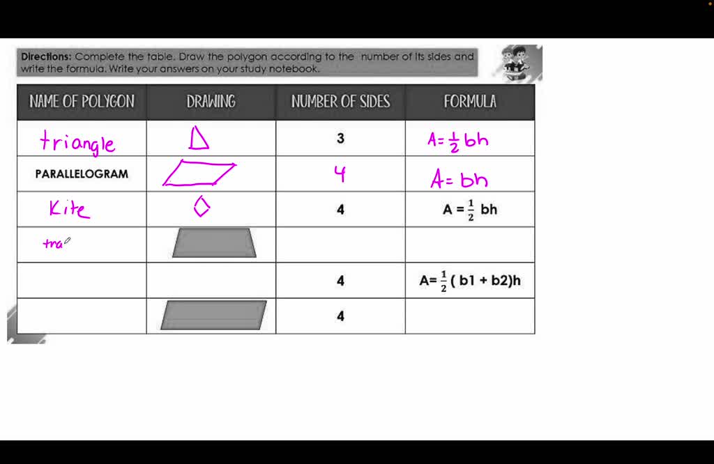 SOLVED: The formula shown below is for which polygon? A = h(b1 + b2)/2 ...