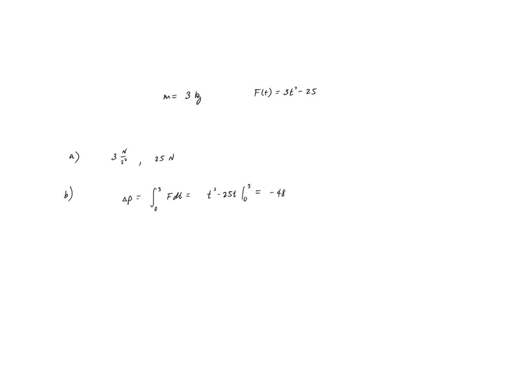 SOLVED: A 3kg object experiences a force following the equation F(t ...