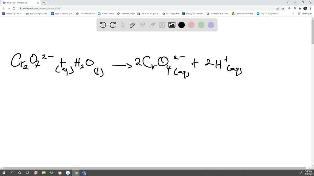 Cr2O7-2(aq) + H2O(l) â†’ 2CrO4-2(aq) + 2H+(aq) Predict the change in ...