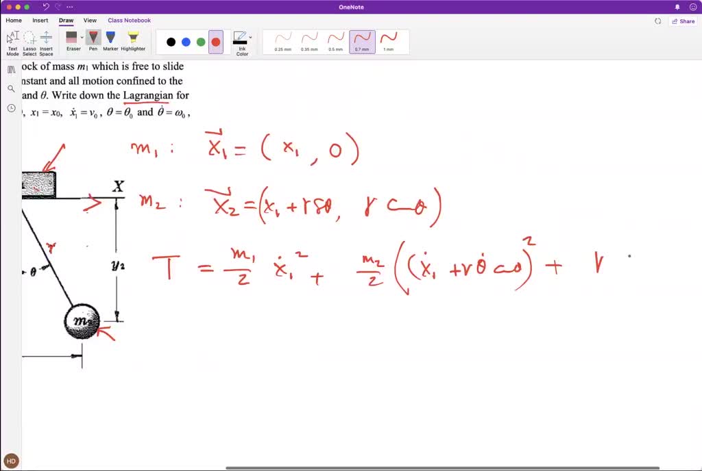 SOLVED: (2) (25 points) The pendulum of the figure, with pendulum bob mass m2,is attached to a ...
