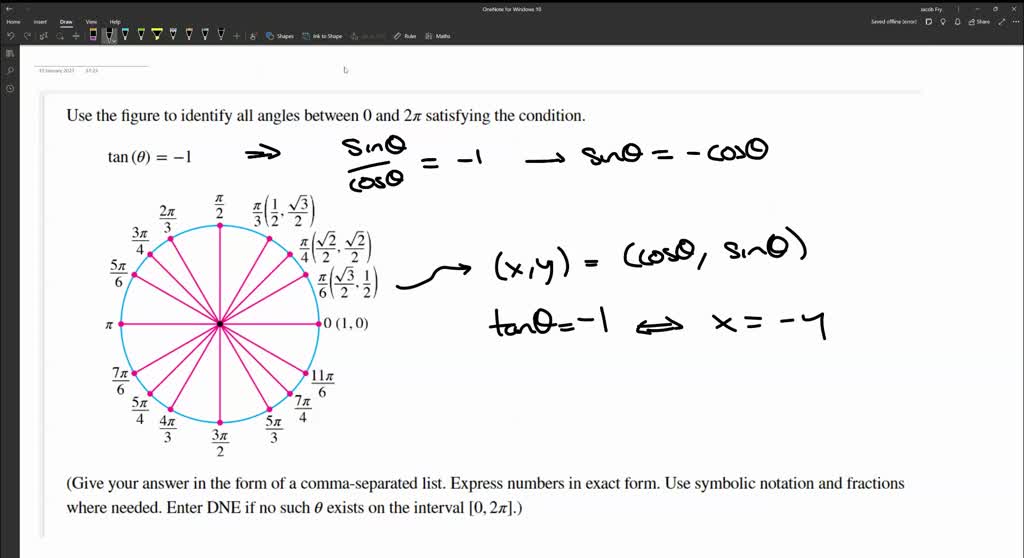 SOLVED: Use the figure to identify all angles between 0 and 2 π ...