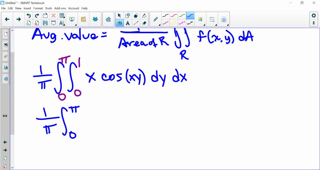SOLVED: Find the average value of f(x, y) = xcos(xy) over the rectangular 0