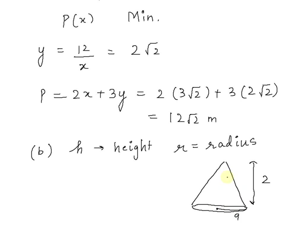 SOLVED: Do all 3 Given a cone with height 8 m and base radius 5 m ...