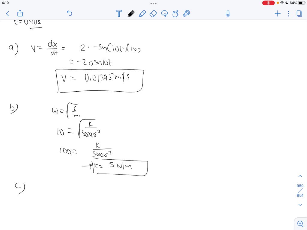 SOLVED: The position of a 50 g oscillating mass is given by x(t) = (2.0 ...