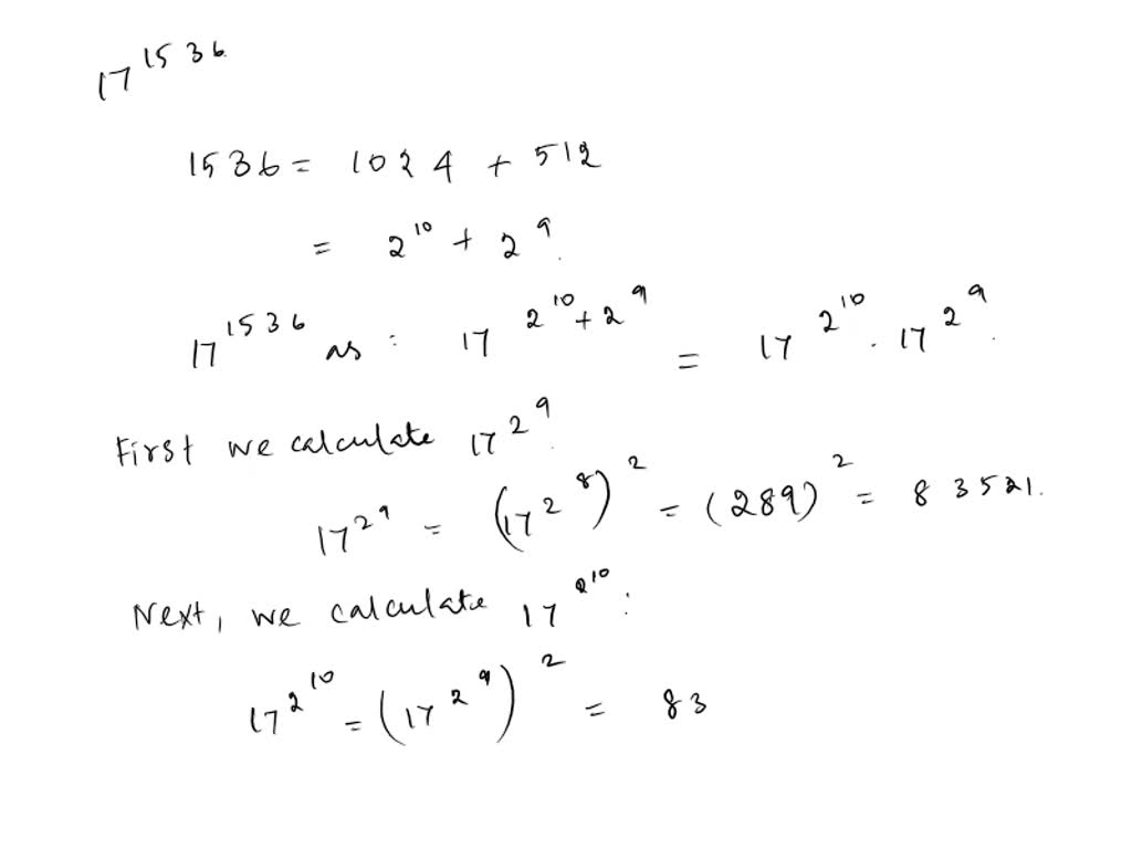 SOLVED: Determine the remainder when 17^1536 is divided by 21. Note ...