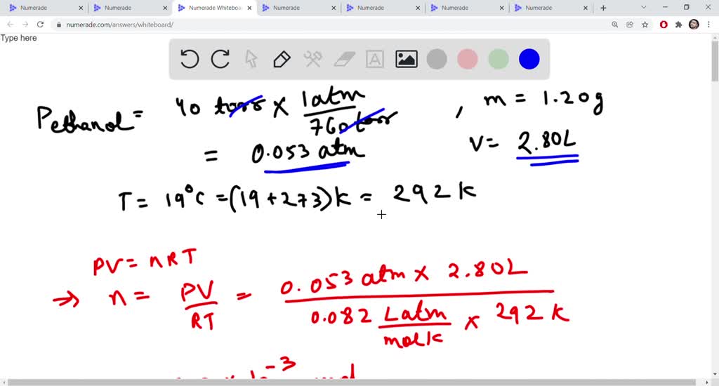 SOLVED: The vapor pressure of ethanol (C2H5OH) at 19 ?C is 40.0 torr. A ...