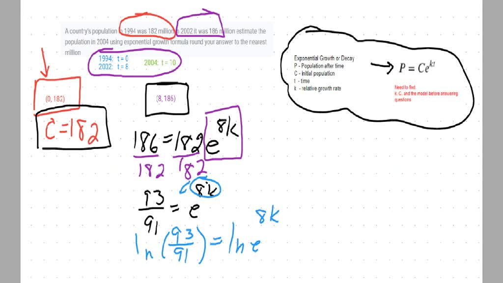 SOLVED: A country’s population in 1994 was 182 million in 2002 it was ...