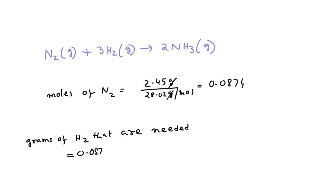SOLVED: Nitrogen gas reacts with hydrogen gas to produce ammonia via the following reaction: N2 ...