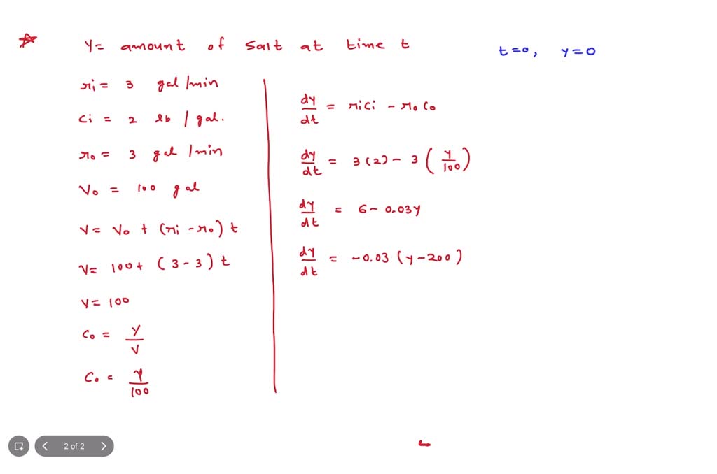 SOLVED: Tanks 1 and 2 each contain a volume of 20 gallons. Pure water ...