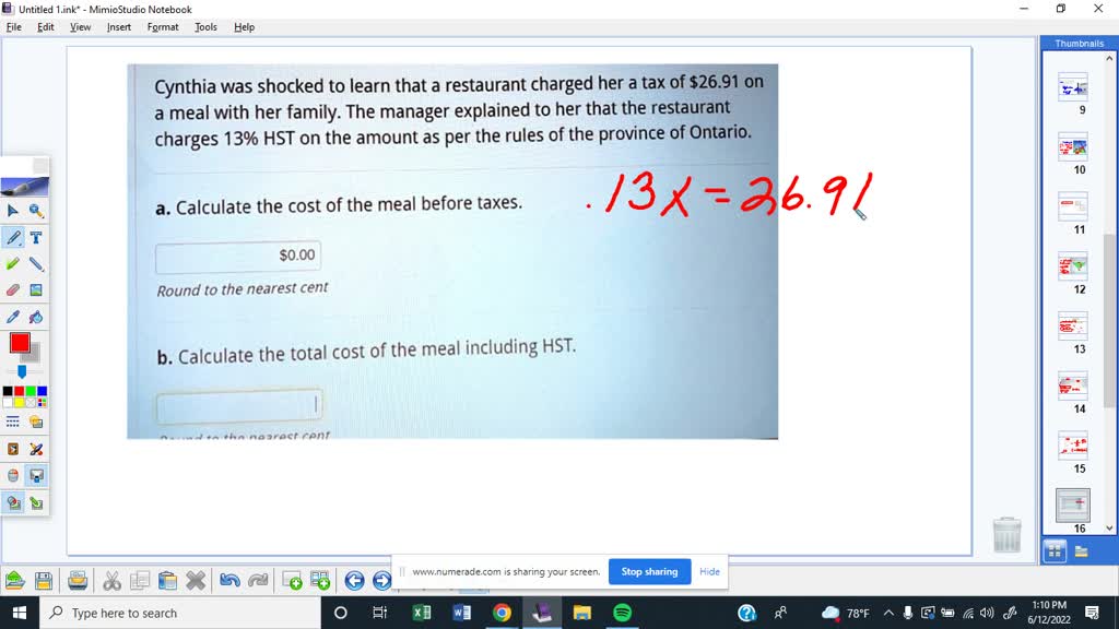 SOLVED: Cynthia was shocked to learn that a restaurant charged her a ...