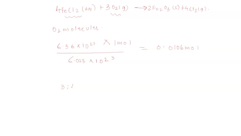 SOLVED: For the reaction 4FeCl2 (aq) + 3O2 (g) -> 2Fe2O3 (s) + 4Cl2 (g), what volume of a 0.945 ...