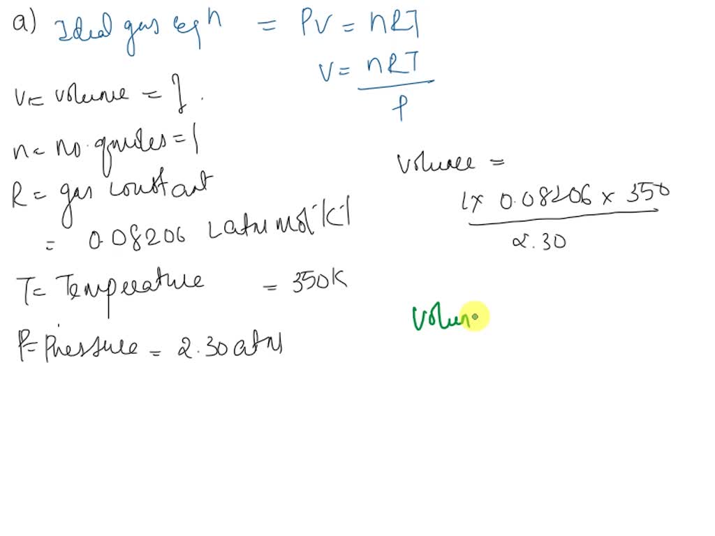 SOLVED: Calculate the molar volume of chlorine gas at 350 K and 2.30 ...