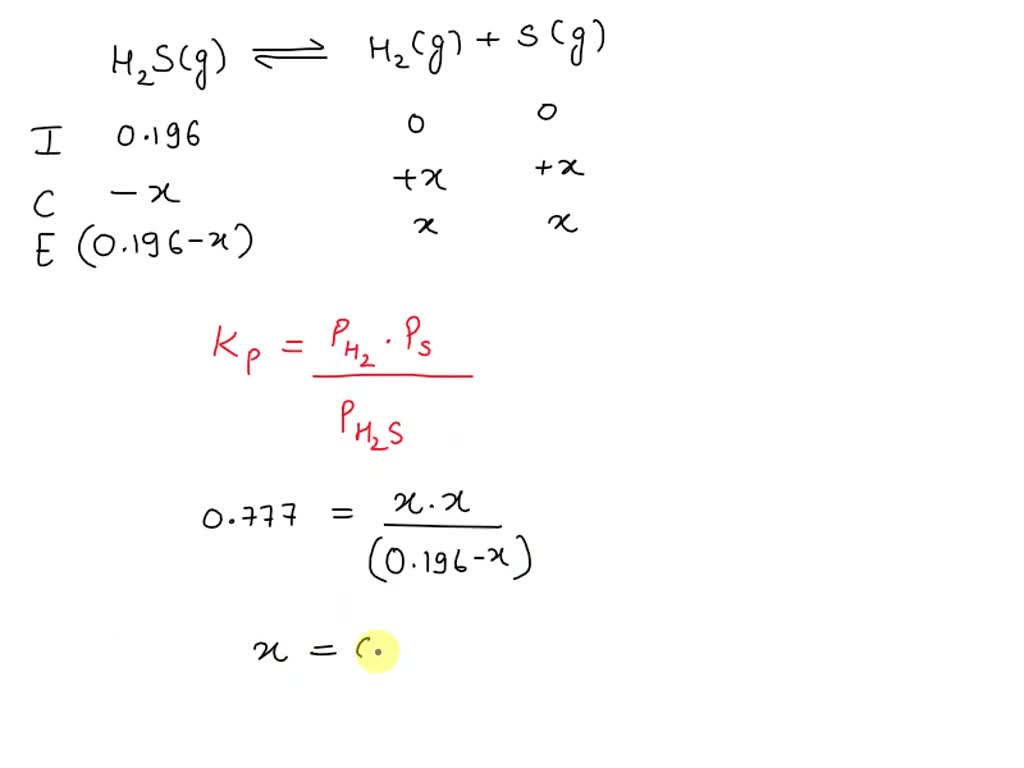 SOLVED: At a certain temperature, the 𝐾p for the decomposition of H2S ...