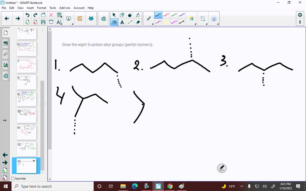 SOLVED: Draw the eight 5-carbon alkyl groups (pentyl isomers).