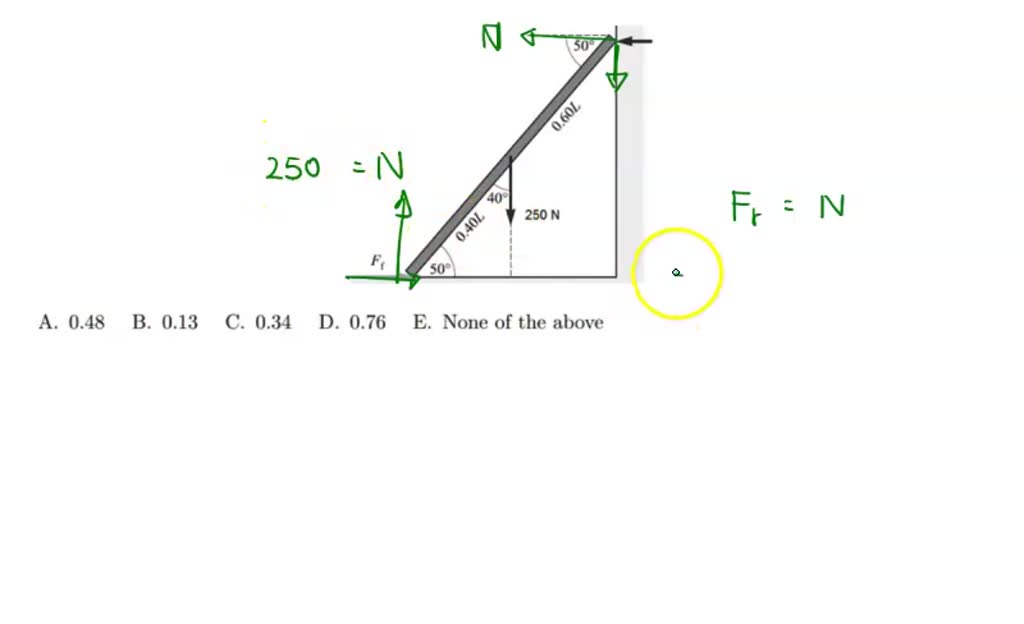 SOLVED: A ladder of length L leans against frictionless wall The ladder ...