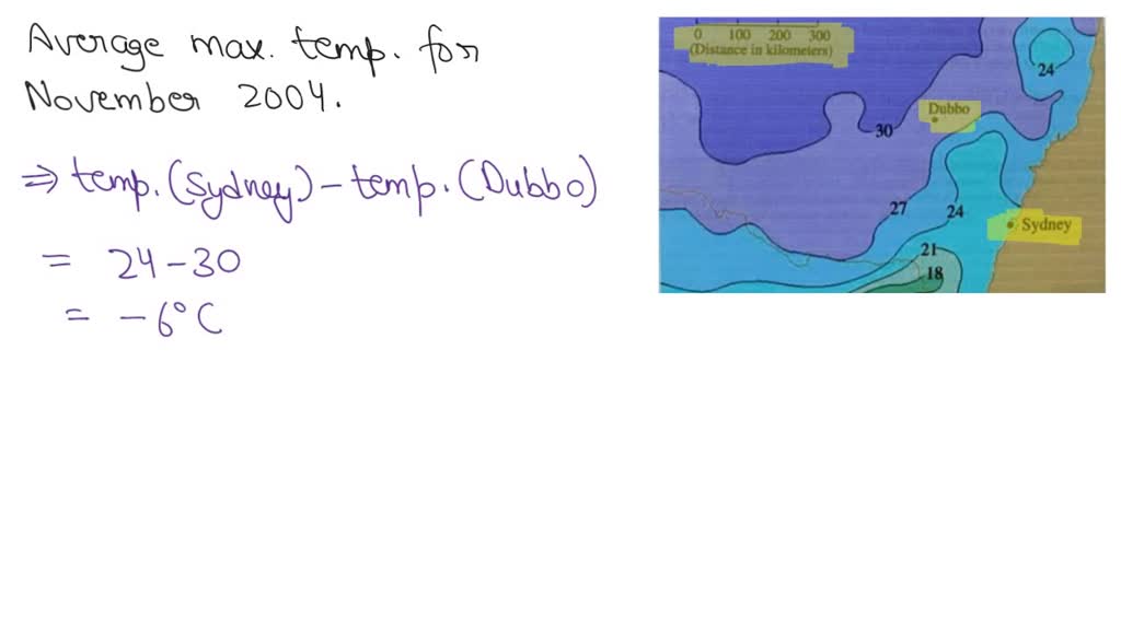 SOLVED: The contour map shows the average maximum temperature for ...