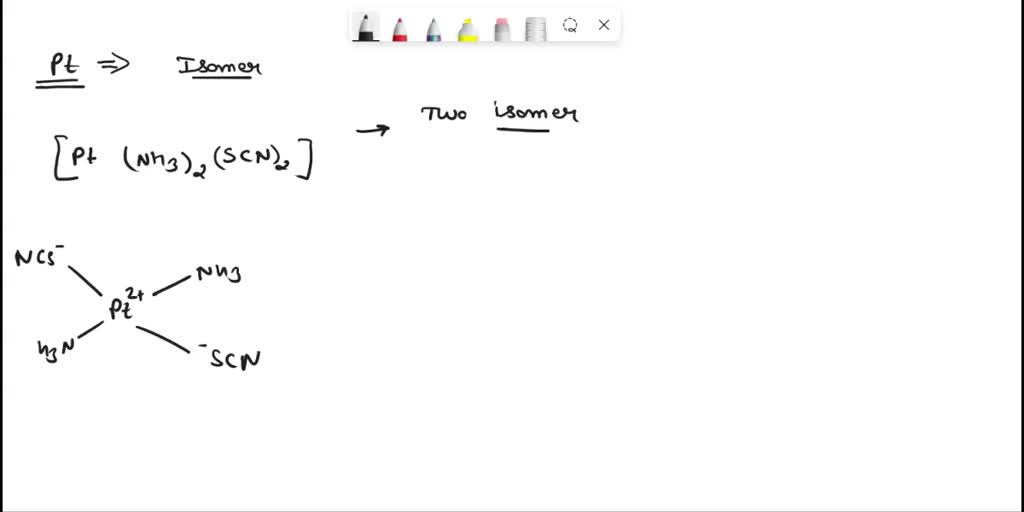 SOLVED: The complex [Pt(NH3)(SCN)2] forms two stereoisomers, whereas ...