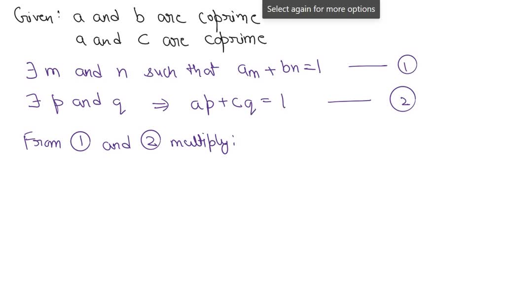 SOLVED: Prove that if a and b are coprime. and a and are coprime, then ...