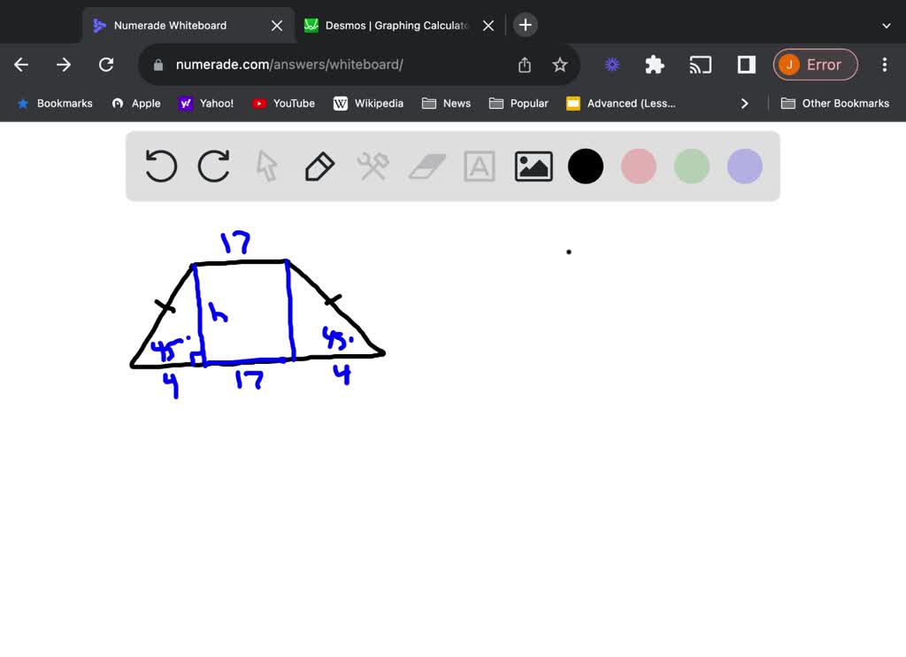 SOLVED: The bases of the isosceles trapezoid ABCD are 17 and 25 cm, and ...