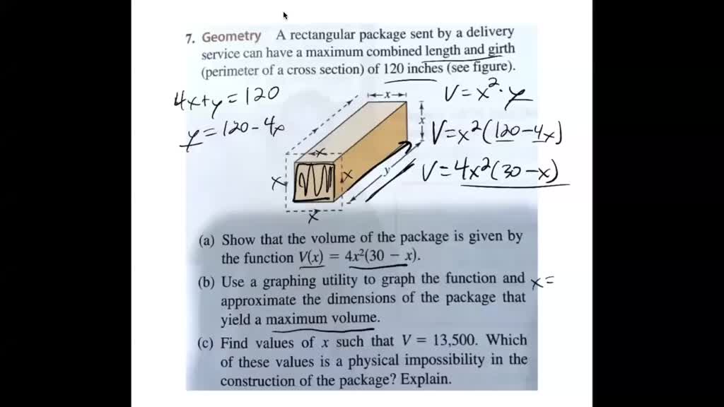 SOLVED: 7. Geometry: A rectangular package sent by a delivery service ...