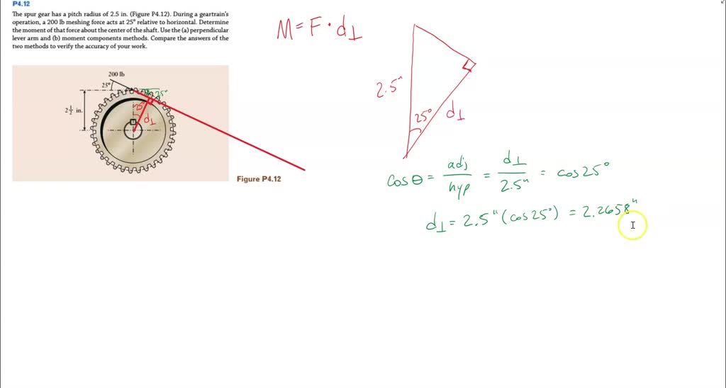 P4.12 The spur gear has a pitch radius of 2.5 in. (Figure P4.12 ...