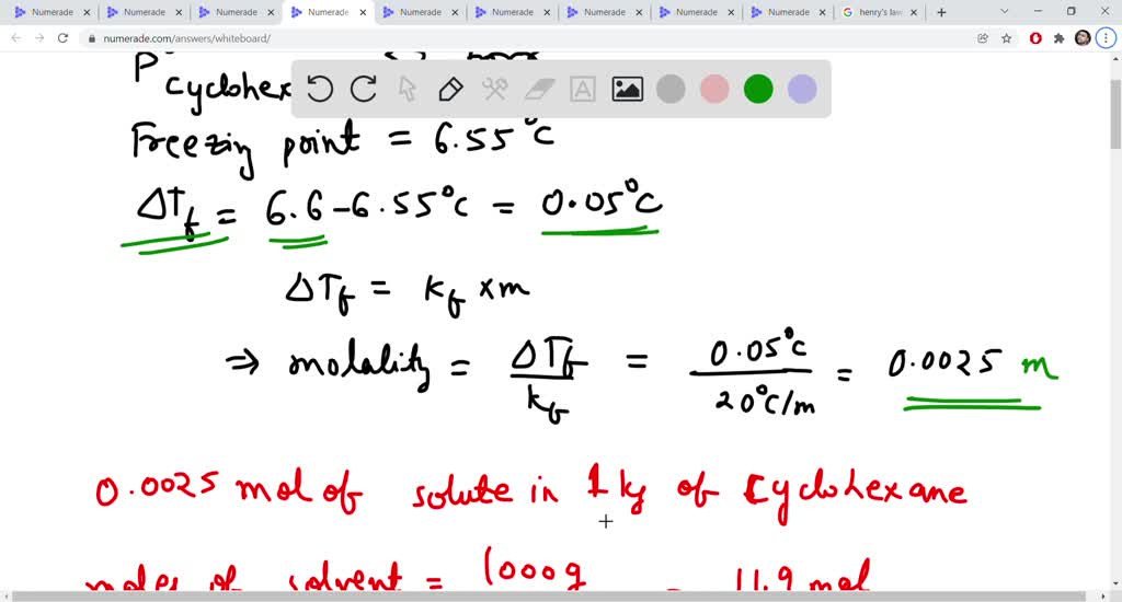 SOLVED: The vapor pressure of pure cyclohexane is 32.0 Torr at its freezing point of 6.55Â°C ...